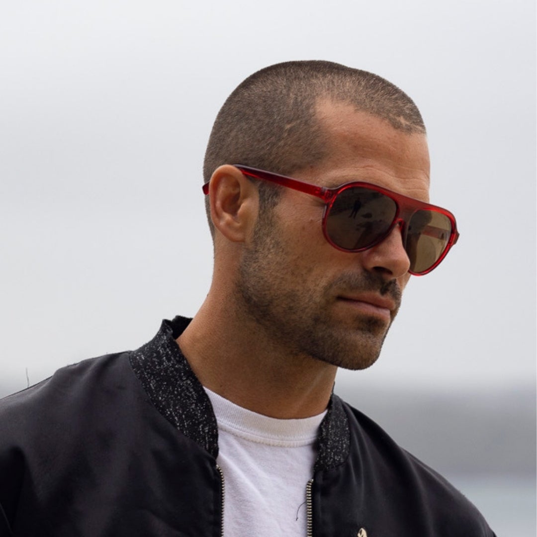 Childe REED Sunglass Translucent Toffee Red | Amber Bio Lens - Childe ...