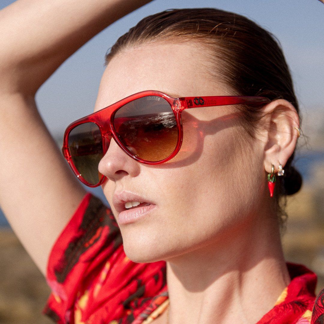 Childe REED Sunglass Translucent Toffee Red | Amber Bio Lens - Childe ...